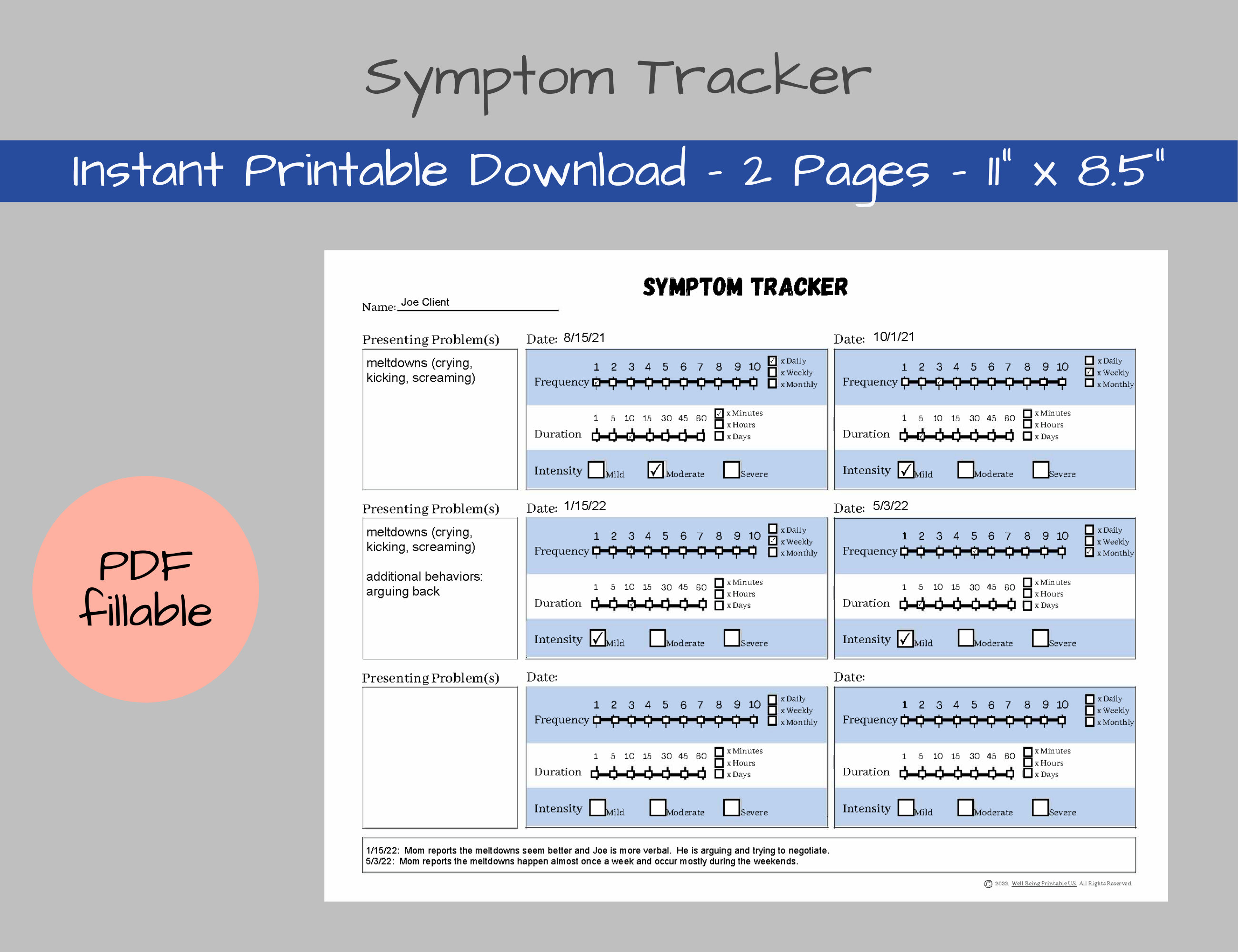 Mental Health Symptom Tracker Therapy Worksheet Mental - Etsy Canada