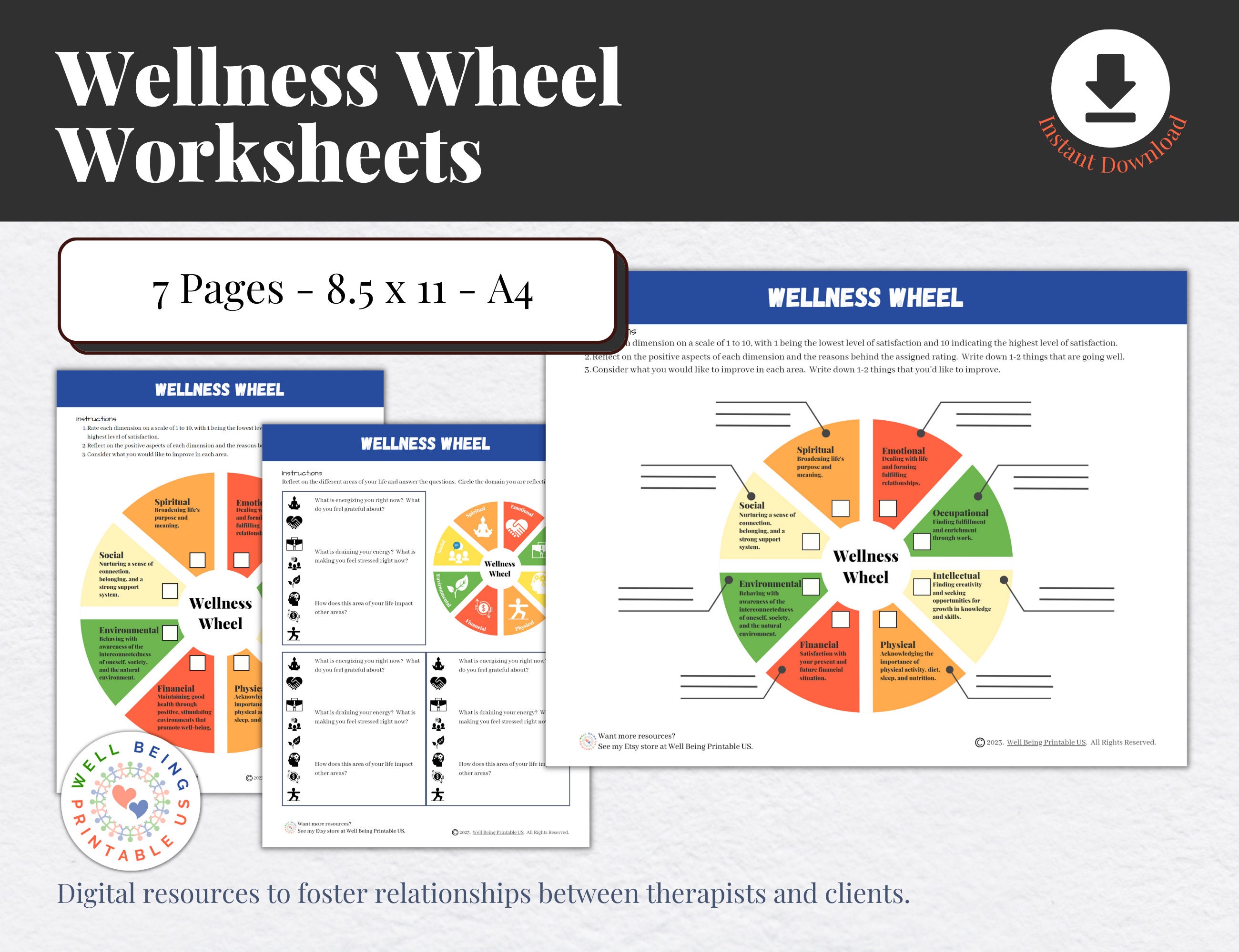 Wellness CBT Therapy Worksheets | Mental Health Digital Downloads | CBT ...