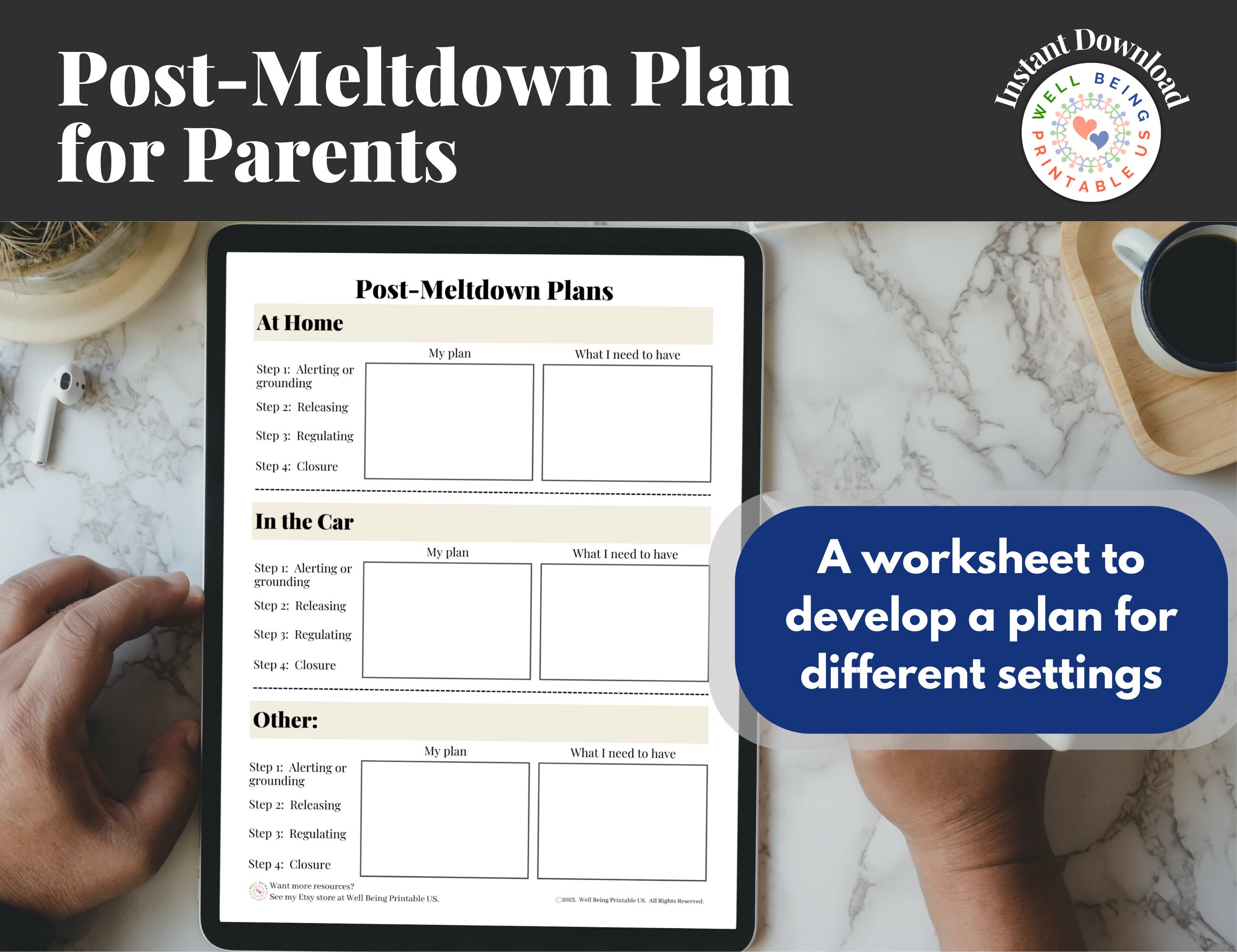 Post-meltdown Plan Mental Health Worksheet, CBT Worksheets | Mental ...