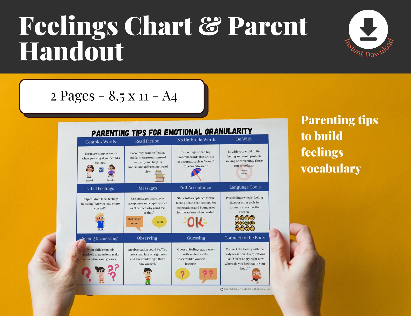 Colorful Feelings Chart, CBT Worksheet, Parent Handout | Mental Health ...