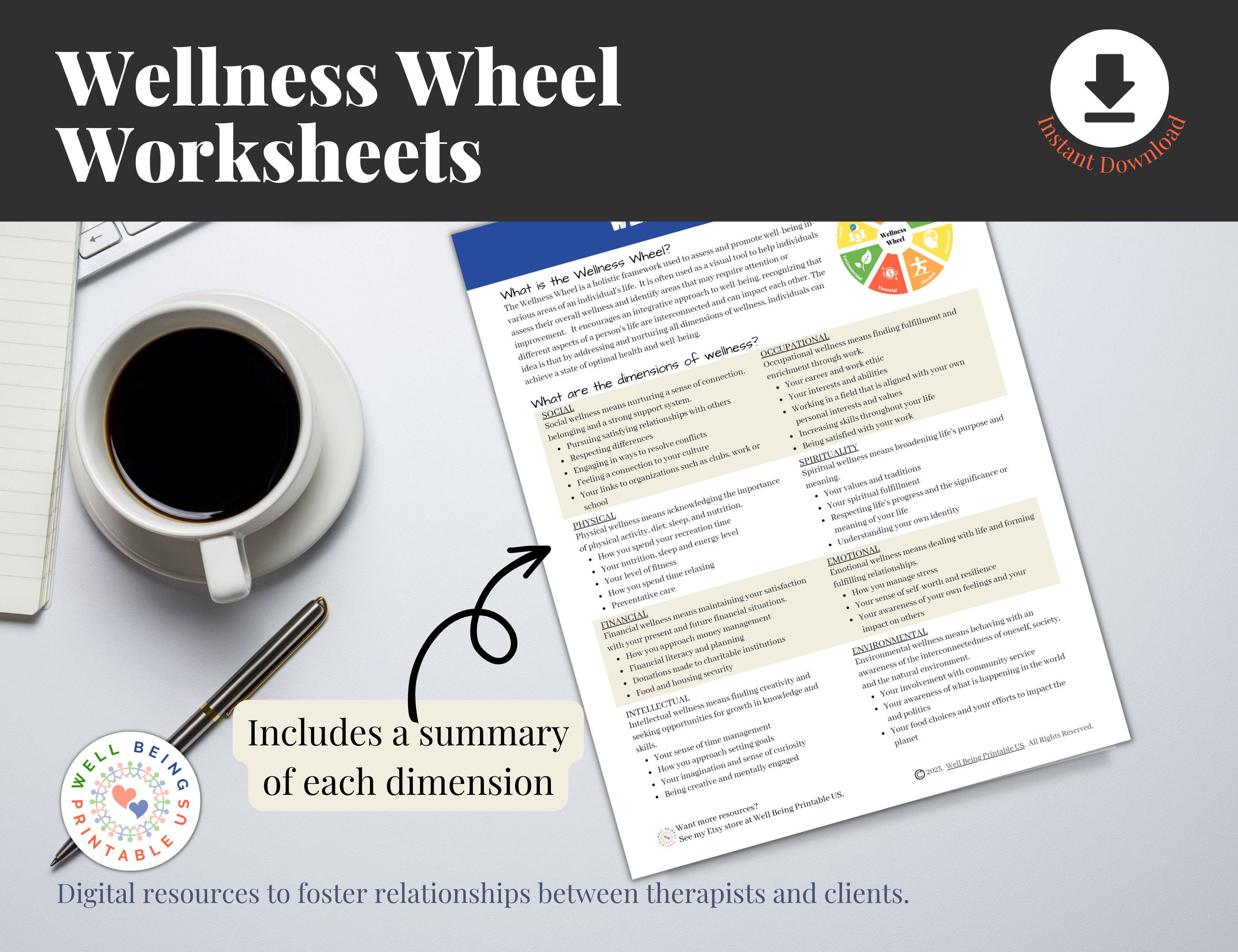 Wellness CBT Therapy Worksheets Mental Health Digital Downloads CBT ...