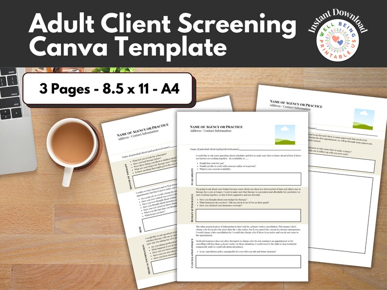 Adult Client Screening Canva Template, Client Assessment Worksheet ...
