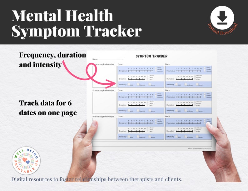 Mental Health Symptom Tracker Therapy Worksheet Mental Health Digital ...