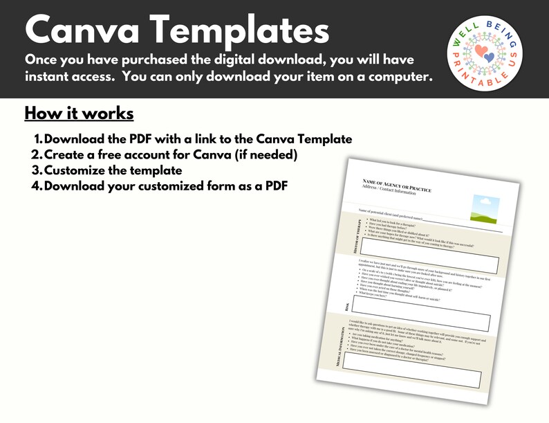 Adult Client Screening Canva Template, Client Assessment Worksheet ...