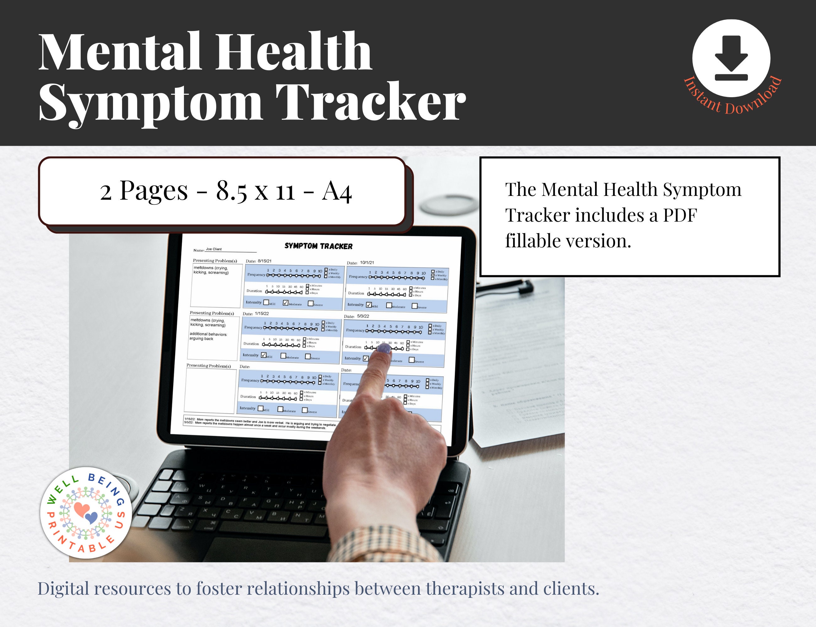 Mental Health Symptom Tracker Therapy Worksheet Mental Health Digital ...