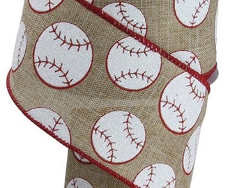 Baseball Glitter Light Beige Royal Wired Ribbon, Baseball Ribbon, 2.5 X ...