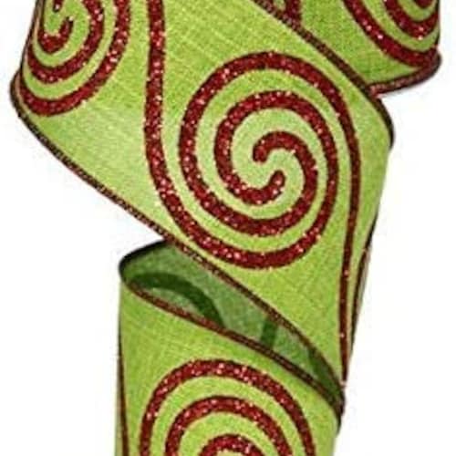 Slant Lines Lime/red/white Wired Ribbon 1.5 X 10 Yards - Etsy