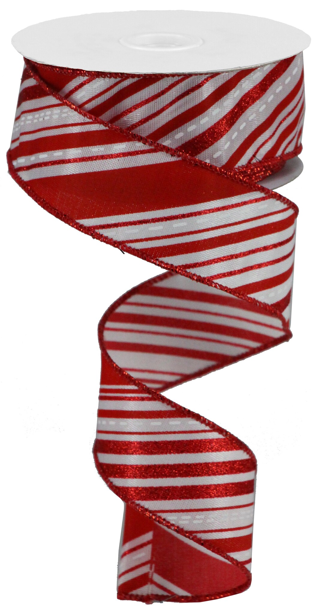 White Red Slanted Stripes Wired Edge Ribbon Farmhouse 1.5 - Etsy