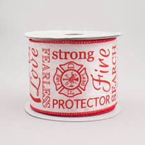 Red & White Firefighter Support Wired Ribbon,, 2.5 Inches X 10 Yards ...