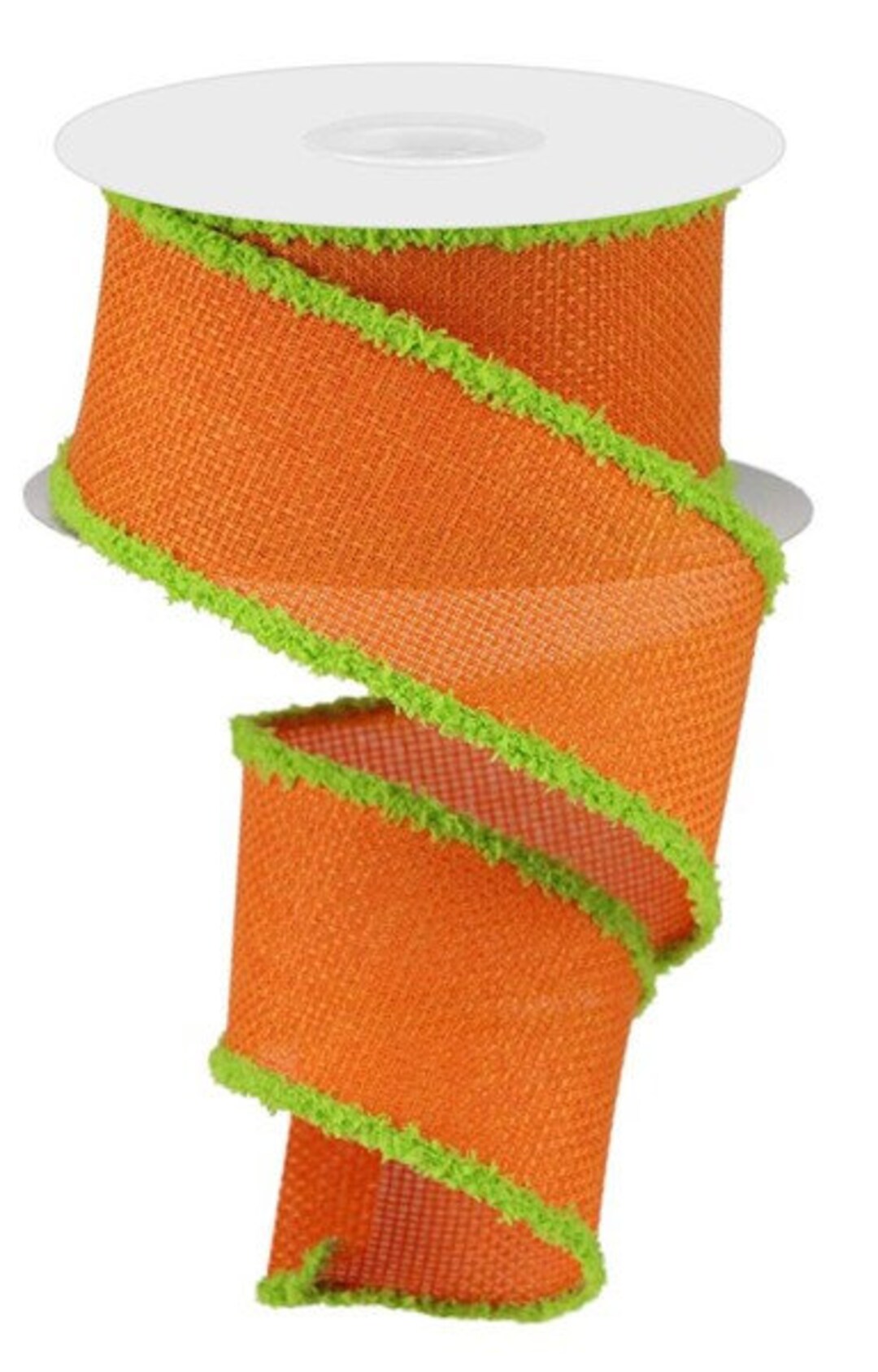 Orange With Lime Fuzzy Edges Wired Ribbon,, 2.5 Inches X 10 Yards ...