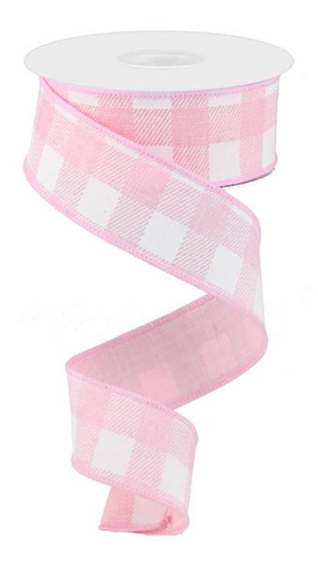 Light Pink and White Plaid Wired Ribbon, Baby Shower Decor, Baby Pink ...