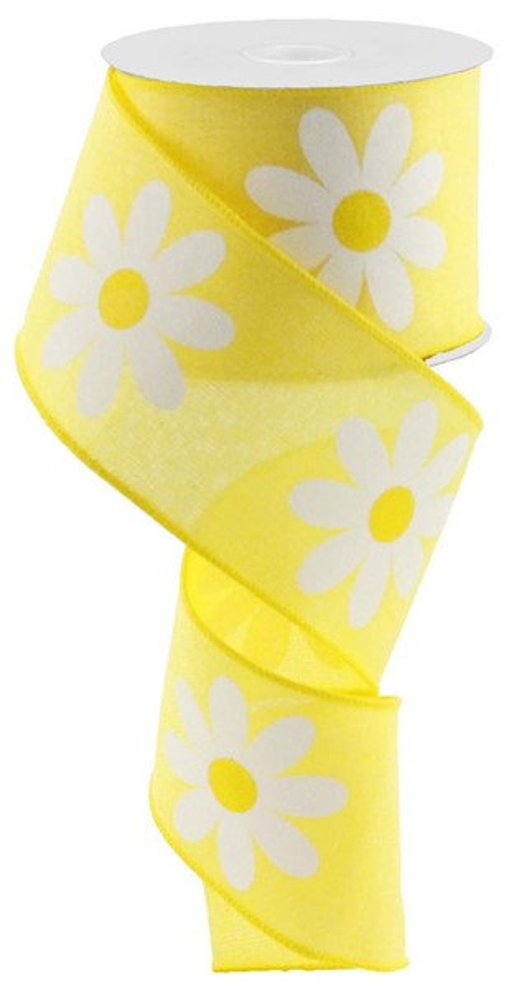 Daisy Wired Ribbon, Yellow White, Craft Supply to Make Wreath, 2.5 Inch ...