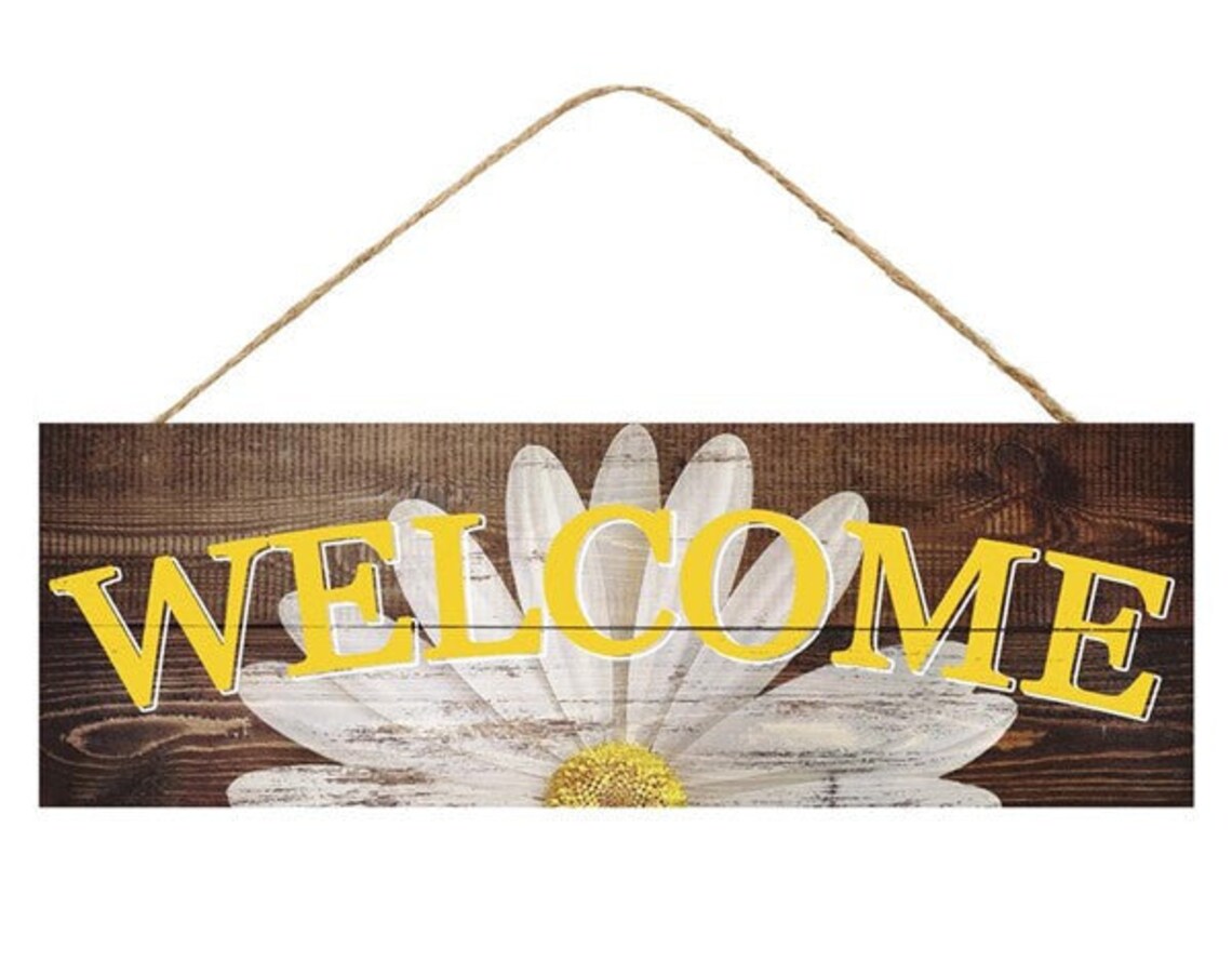 Daisy welcome Wood Wreath Door Sign Centerpiece - Etsy