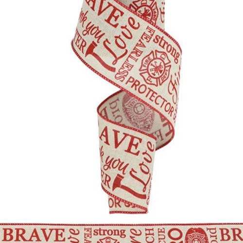 Red & White Firefighter Support Wired Ribbon Craft Supplies - Etsy