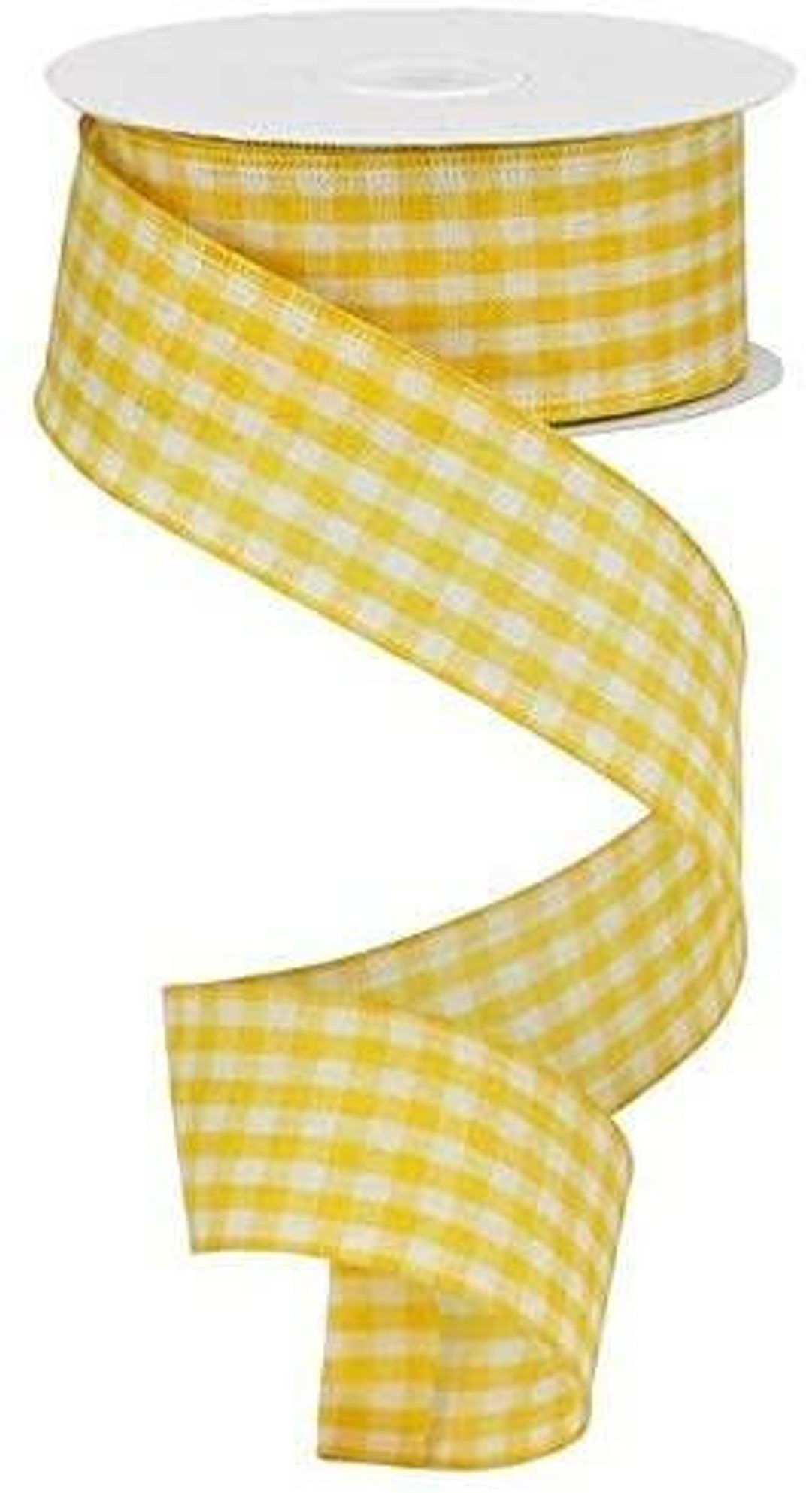 Mustard Ribbon, Fall Yellow Wired Ribbon, Ivory & Yellow Gingham Ribbon ...