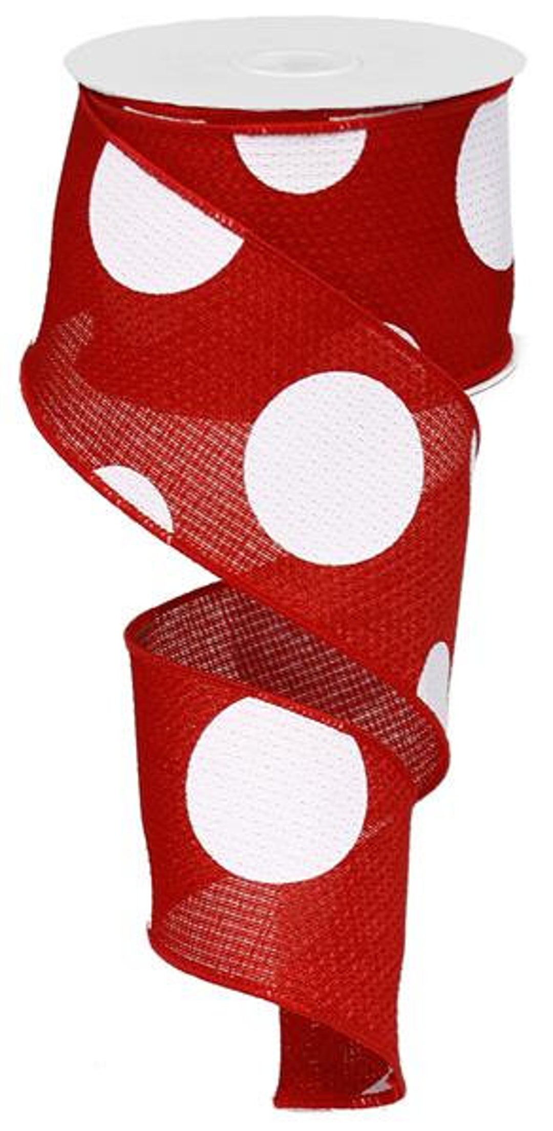 Red and White Wired Ribbon for Christmas Decorations, Giant Dot Red ...