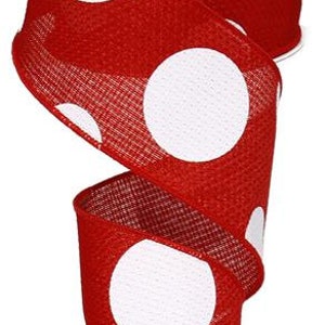 Red and White Wired Ribbon for Christmas Decorations, Giant Dot Red ...