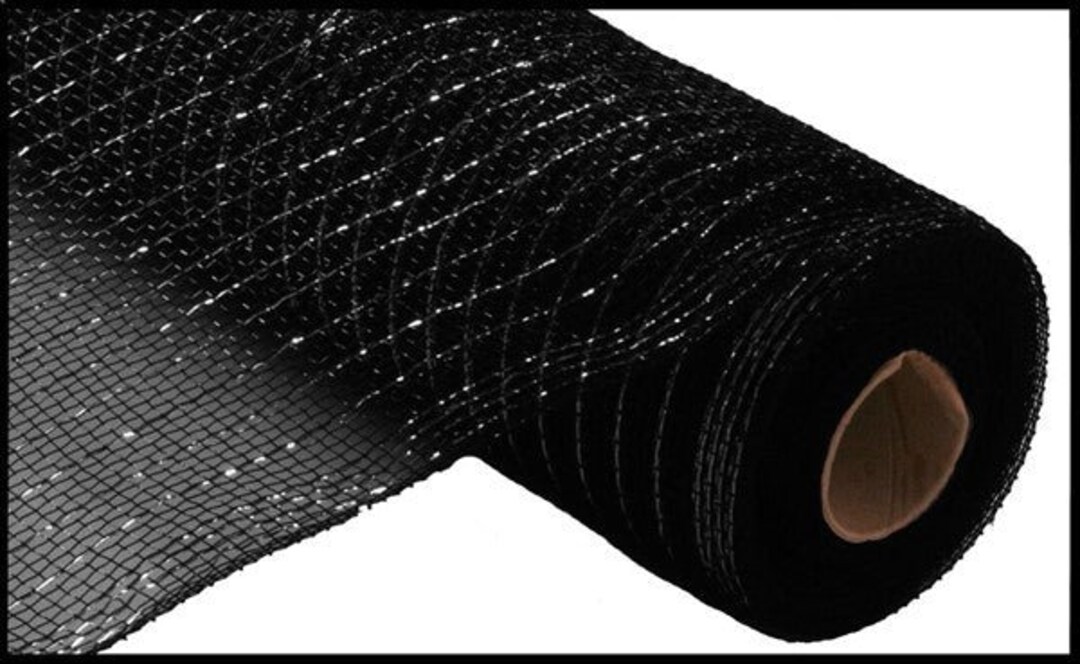 Deco Poly Mesh Ribbon: Metallic Black With Black Foil - 10 Inches X 10 ...