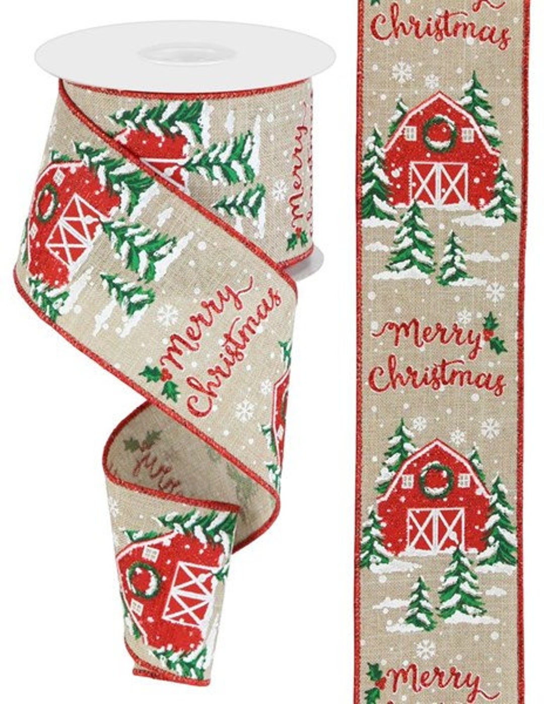 Barn Merry Christmas Farmhouse Accent Wired Ribbon, Craft Supplies for ...
