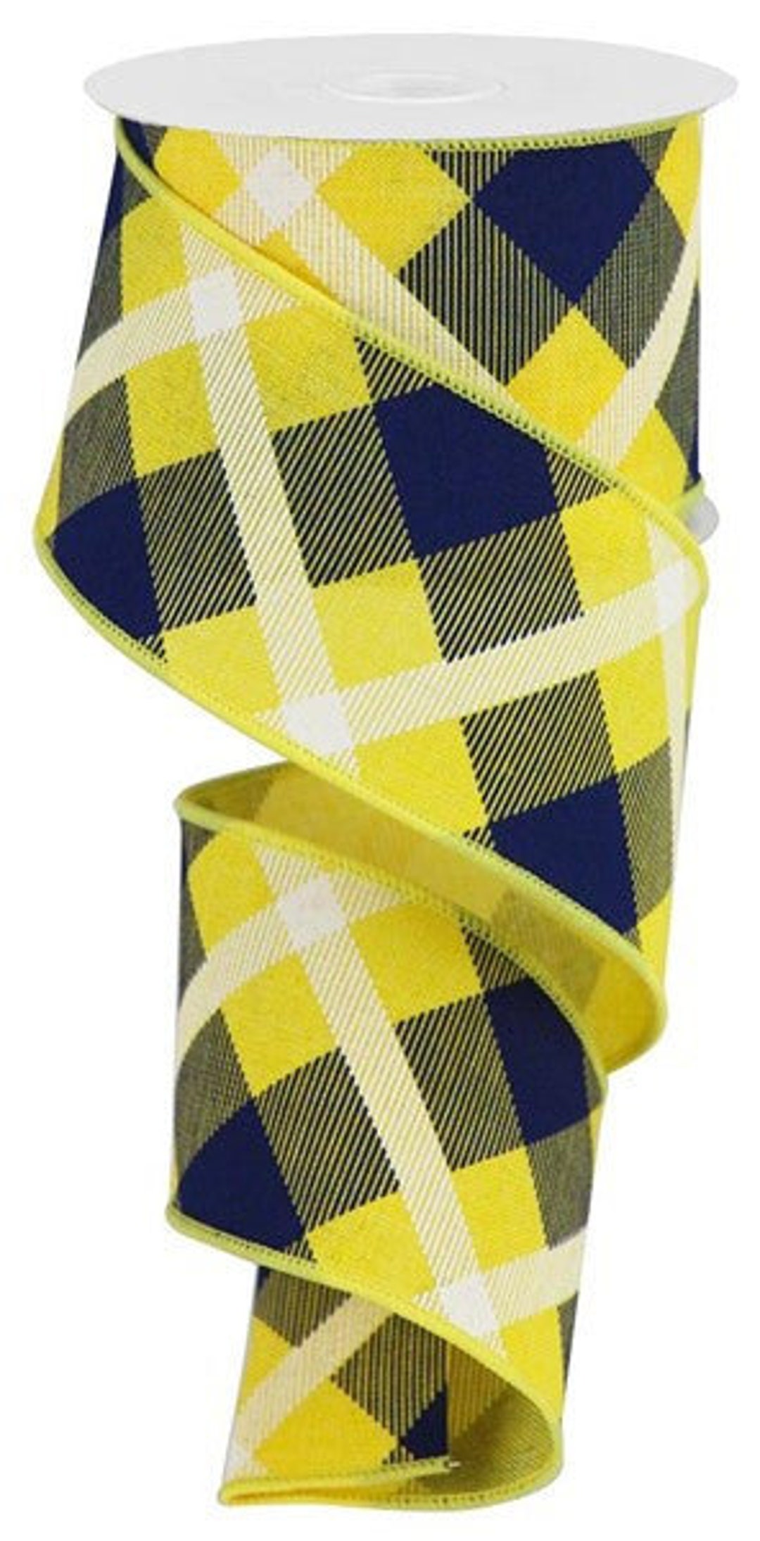 Yellow & Blue Plaid Wired Ribbon, Craft Supply for Making Handmade DIY ...