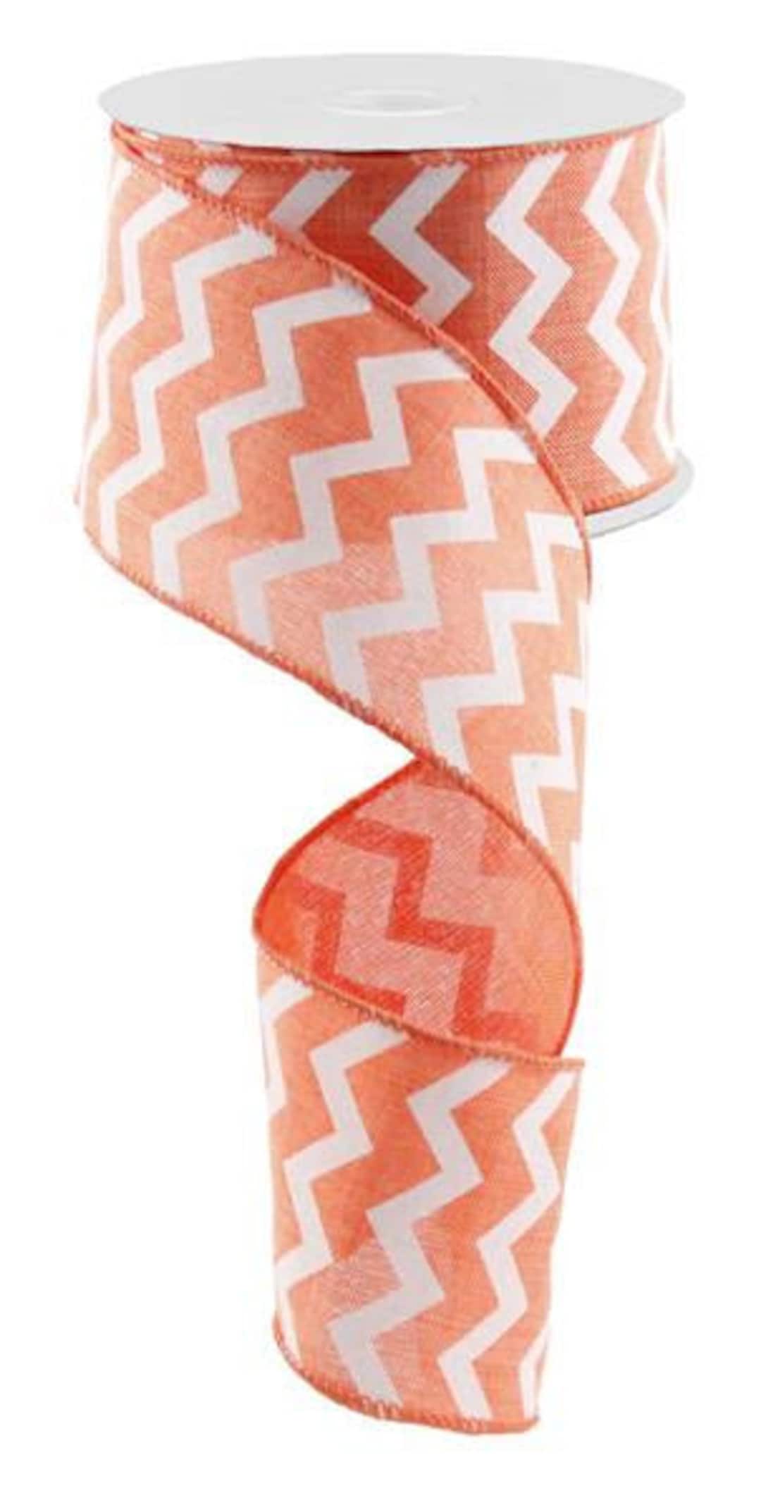 Coral & White Chevron Spring Wired Ribbon, Wired Wreath Ribbon, Ribbons ...