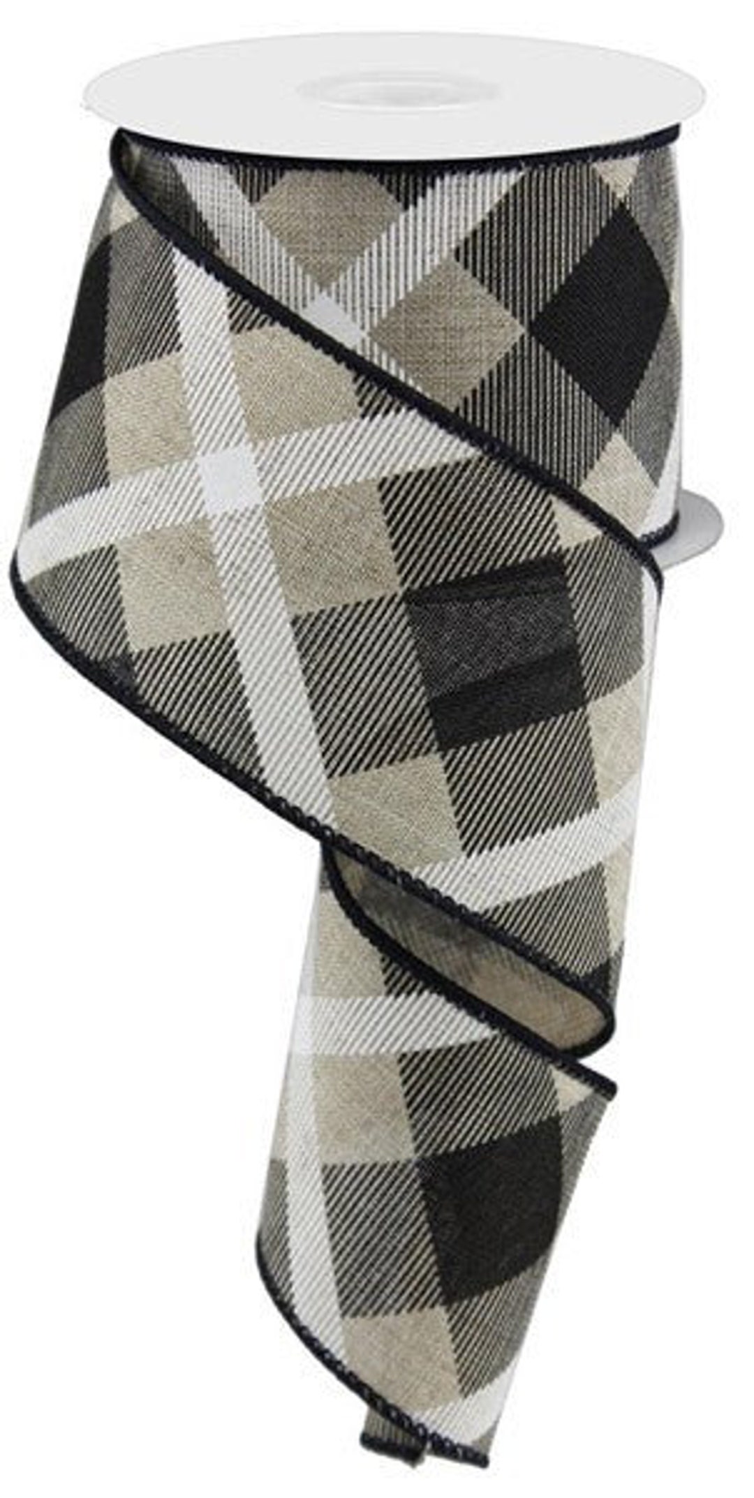 Plaid Canvas Wired Ribbon, 10 Yards (natural, Black, White, 2.5 ...