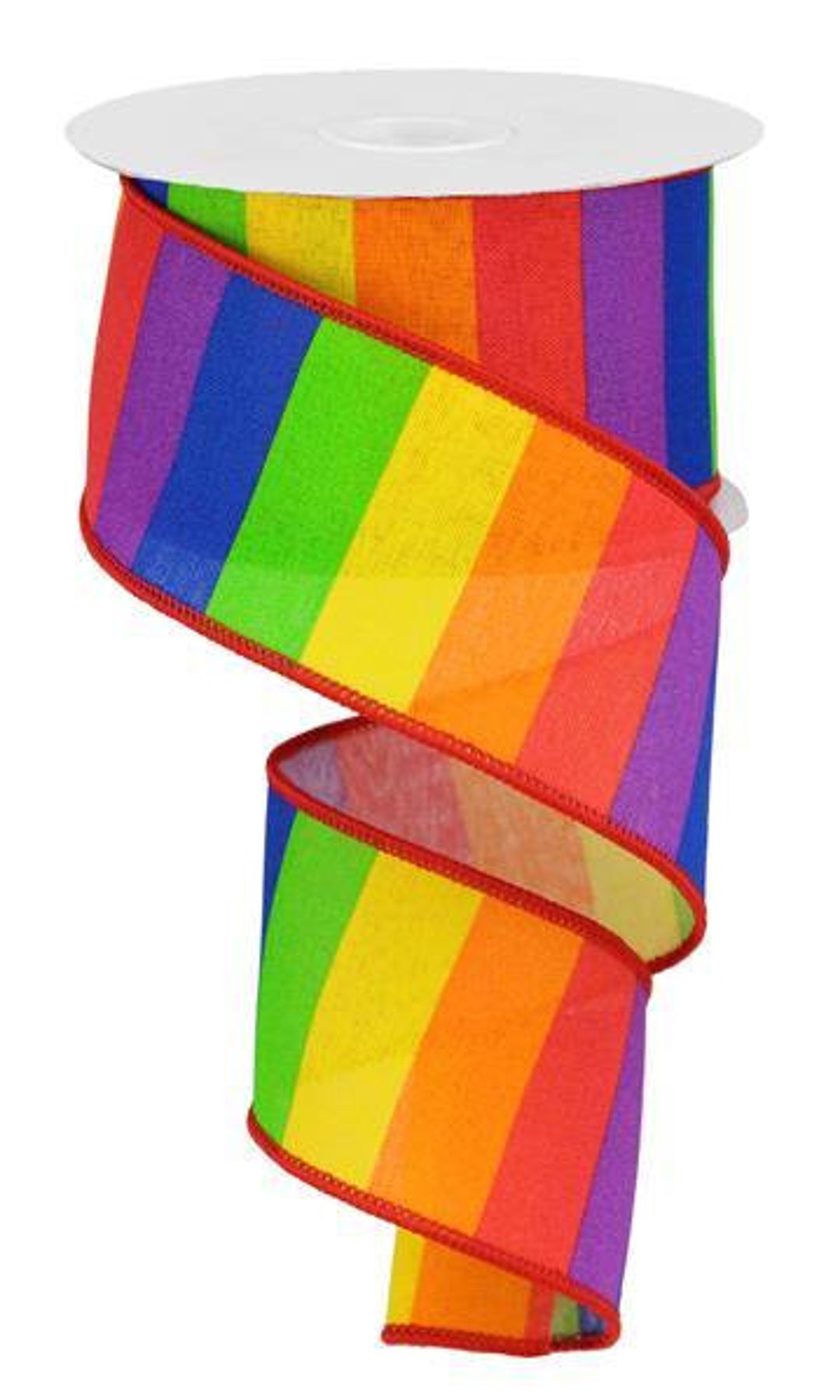 Rainbow Vertical Stripe Wired Ribbon, Wreath Making Supplies & Bows - 2 ...
