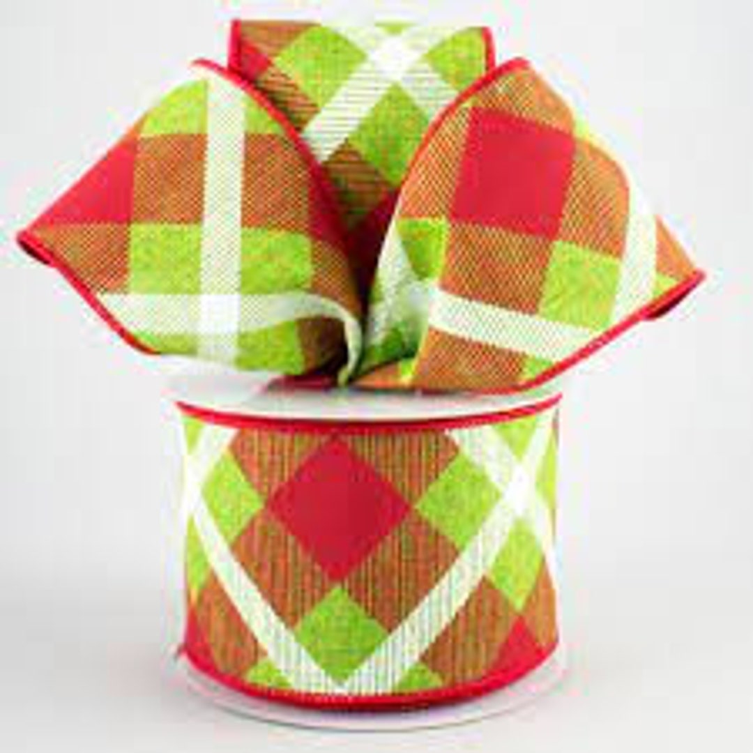 Red and Green Plaid Wired Ribbon, Christmas Ribbon With Wire, 2.5 ...