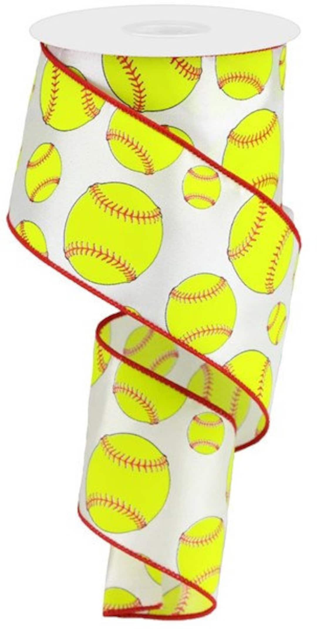 Softball Wired Ribbon: 2.5 Inch Yellow, Red, and White Craft Ribbon (10 ...