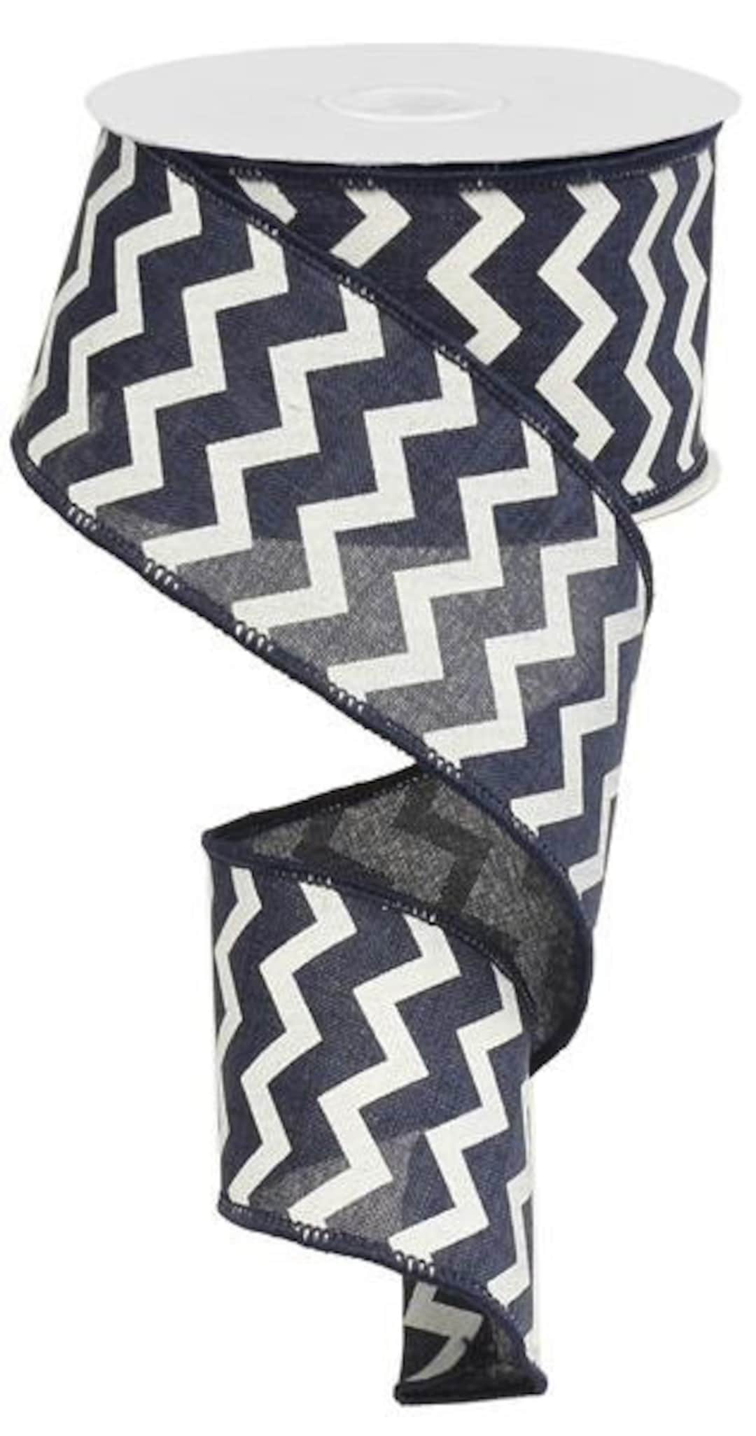 Navy Blue & White Ribbon, Wired Ribbon for Bows, Wreath Ribbon, Navy ...