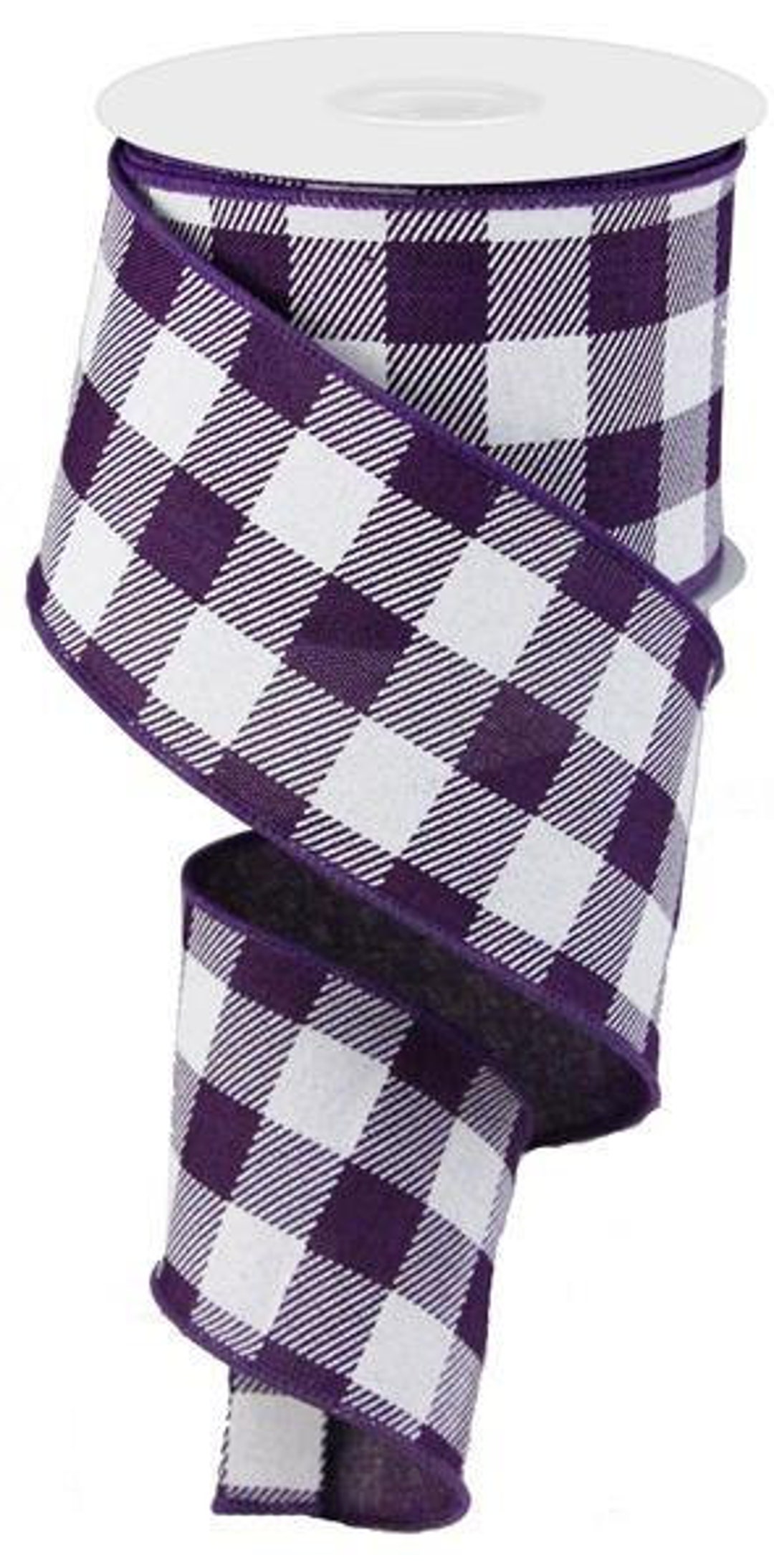 Purple & White Buffalo Plaid Wired Ribbon - 2.5" X 50 Yards - Etsy