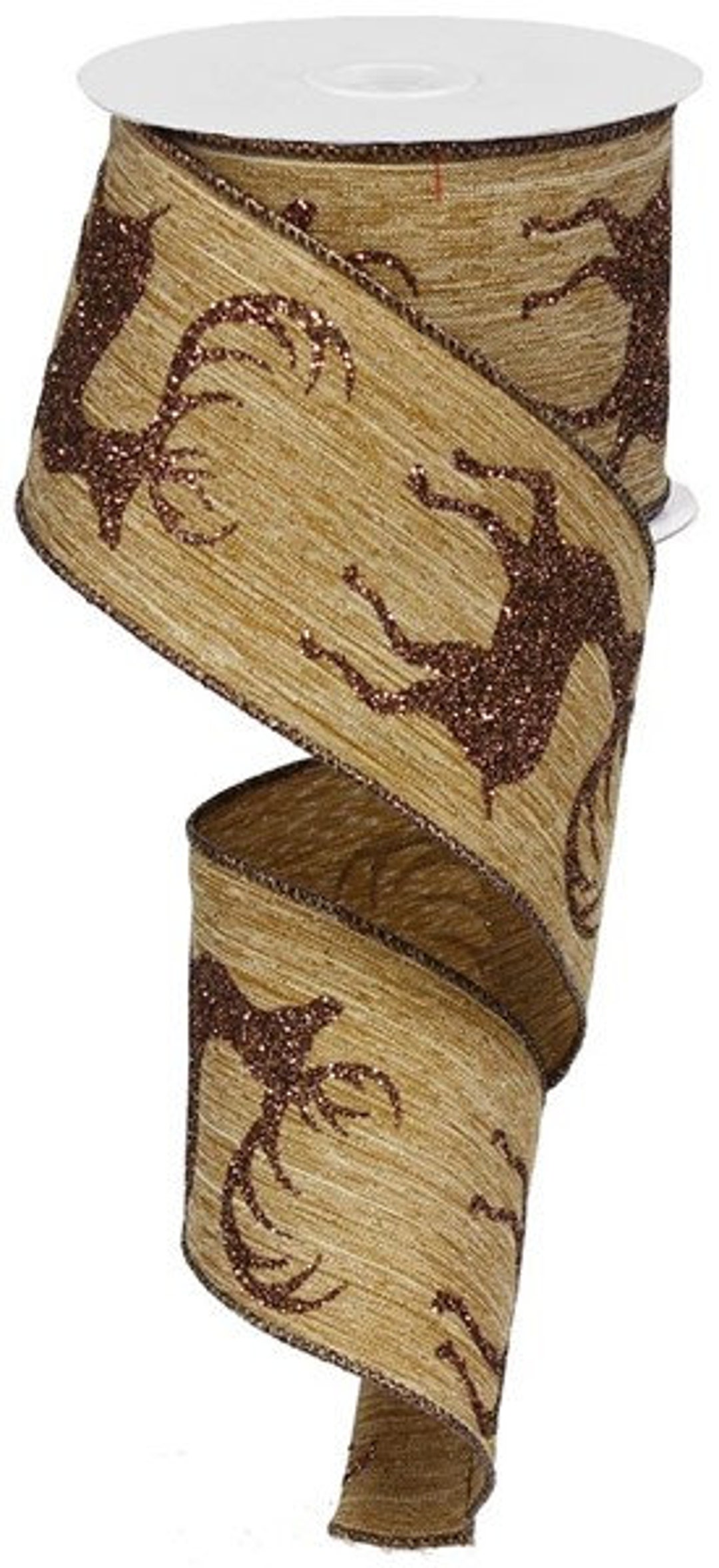 Glitter Deer Wired Ribbon, Hunting Ribbon, Man Cave Wired Ribbon ...