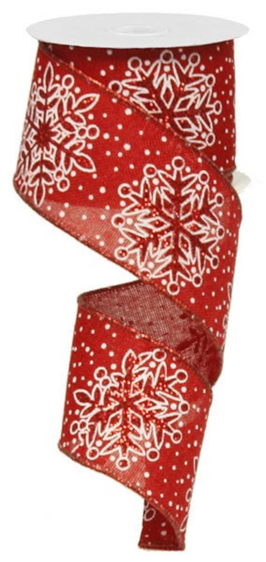 Snowflake Wired Ribbon, Red With White Glitter, Bows, 2.5 Inches X 10 ...