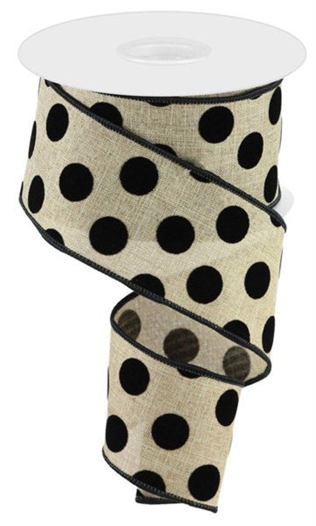Beige & Black Polka Dot Wired Ribbon, Craft Supplies for Making ...