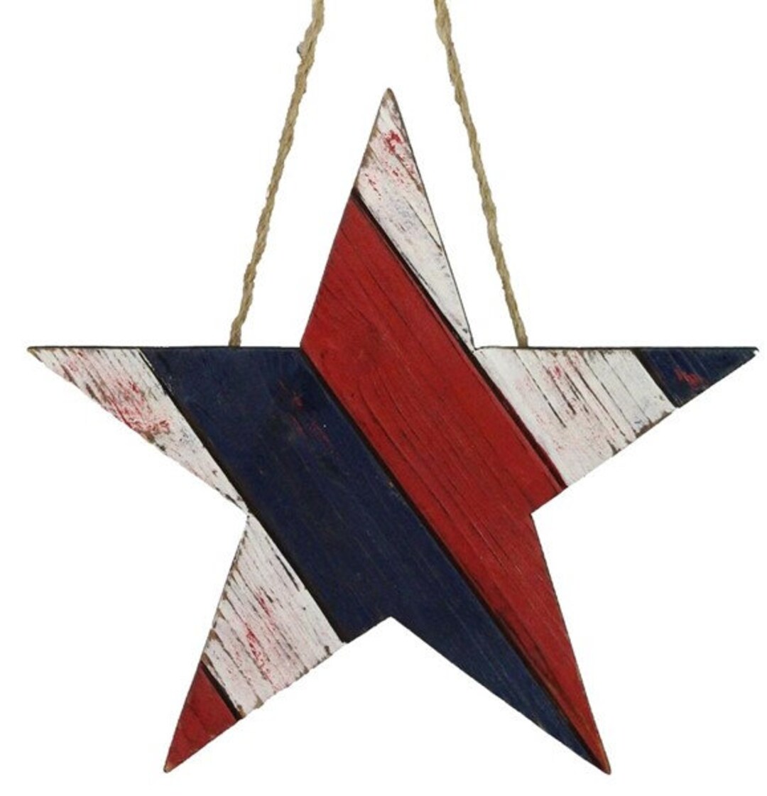 Wood Slat Star Door Wreath Accent Sign, Red White Blue July 4 Deco Mesh ...