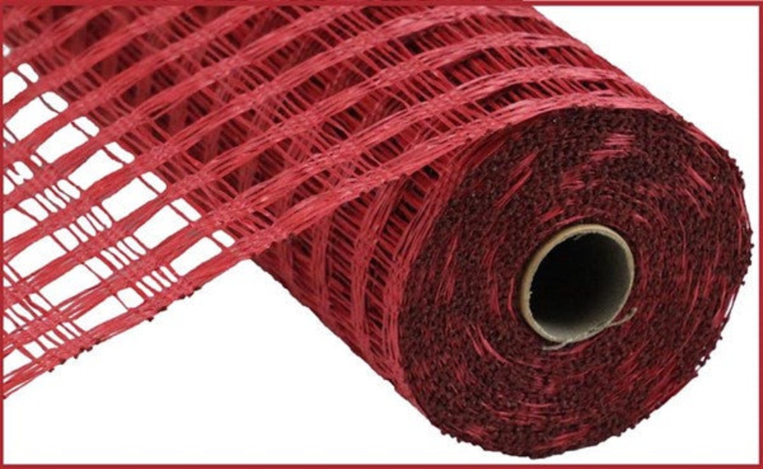 Red Poly Deco Mesh, Cranberry Poly Burlap Check, 10 Inch X 10 Yards (30 ...