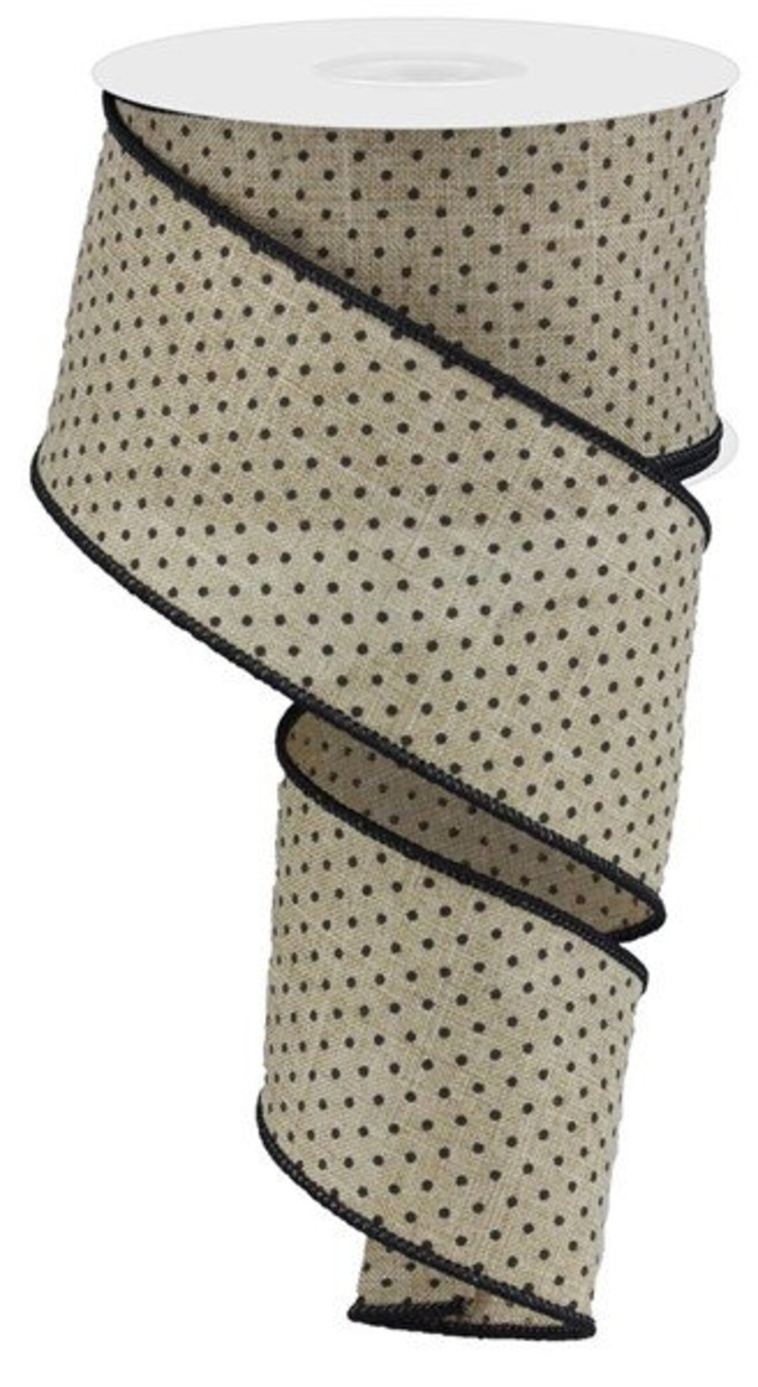 Polka Dot Wired Ribbon: Beige & Black Swiss, 2.5" X 10 Yards - Etsy