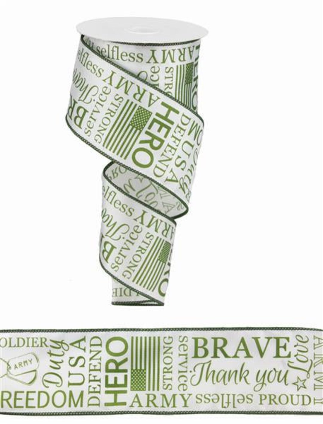 Green & White United States Army Wired Ribbon, S, 2.5 Inches X 10 Yards ...