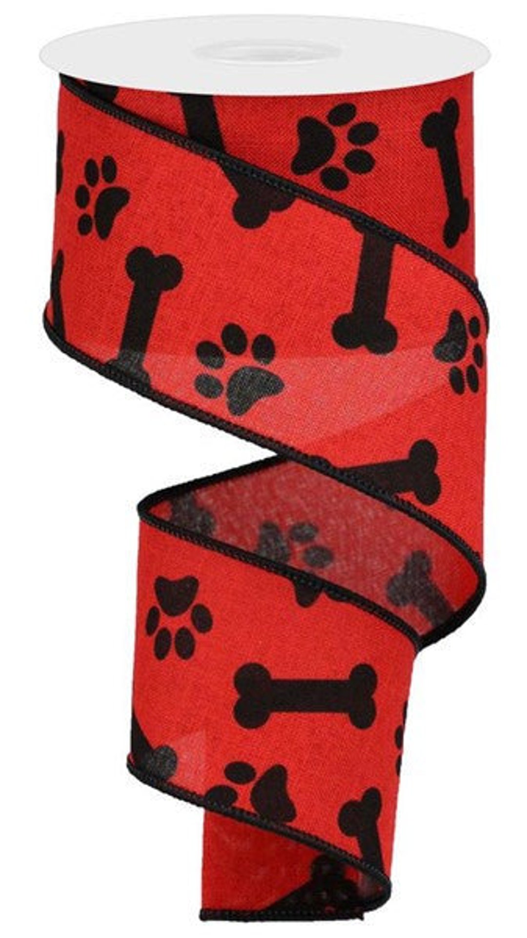 Animal Wired Ribbon, Red Black & Bows, 2.5 Inches X 10 Yard, Paw Print ...