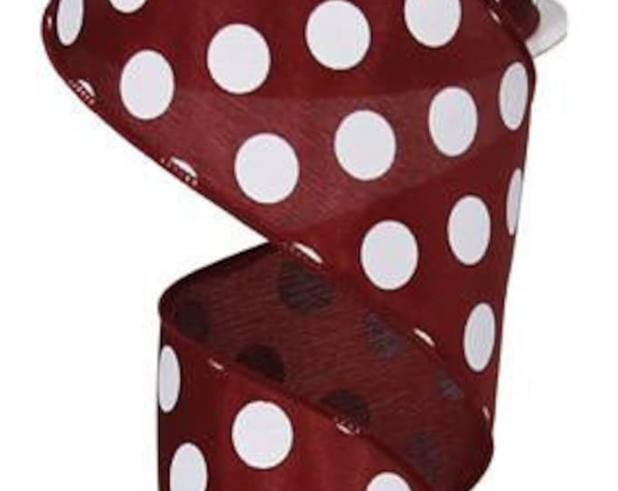 Maroon & White Polka Dot Wired Ribbon, Craft Supplies for Making ...