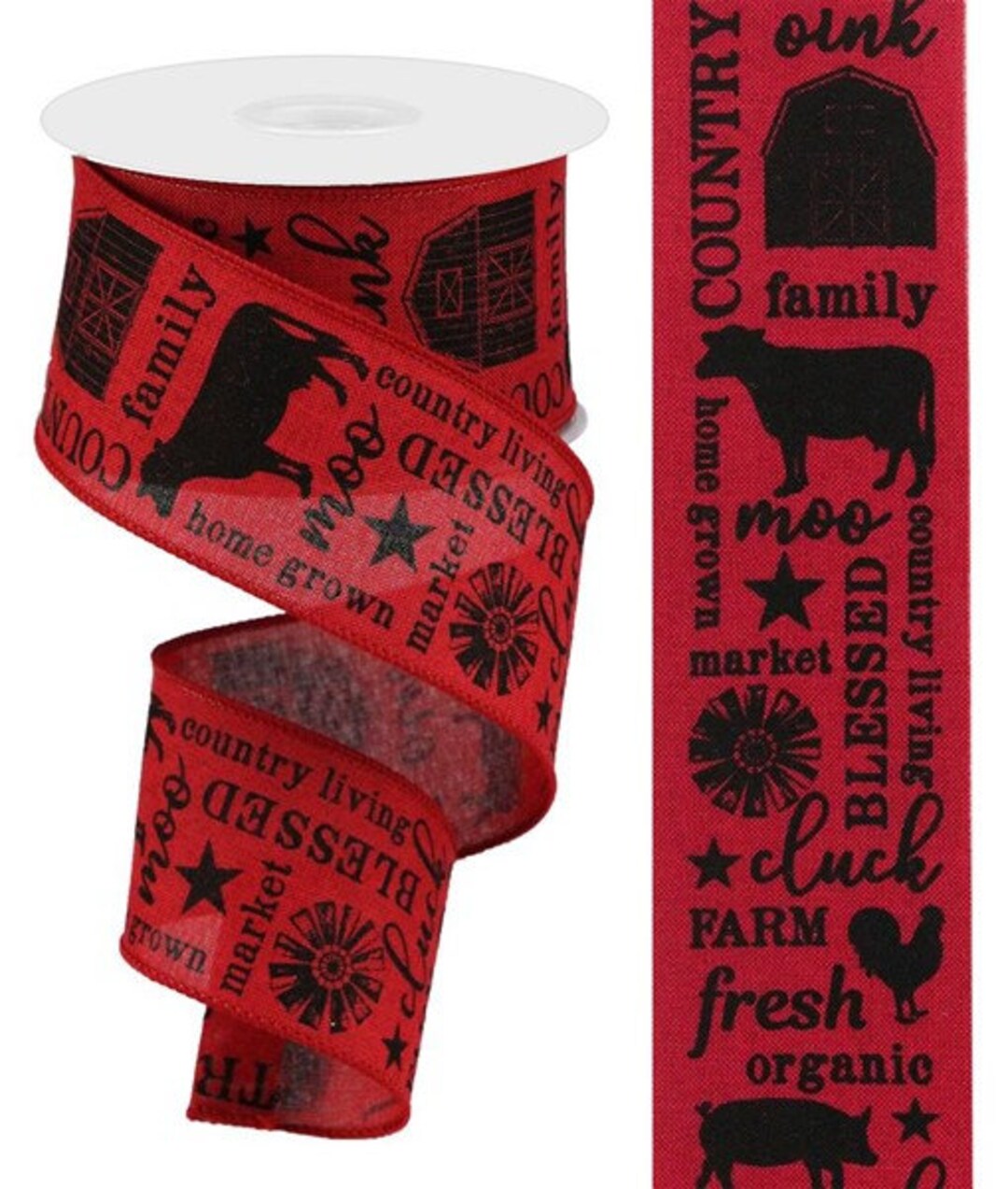Cow Ribbon, Farmhouse Wired Ribbon, Red and Black Bow Ribbon, Ribbon ...