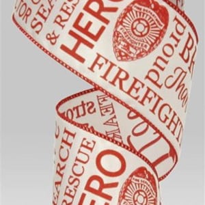 Red & White Firefighter Support Wired Ribbon,, 2.5 Inches X 10 Yards ...