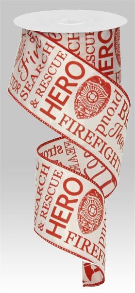 Red & White Firefighter Support Wired Ribbon Craft Supplies - Etsy