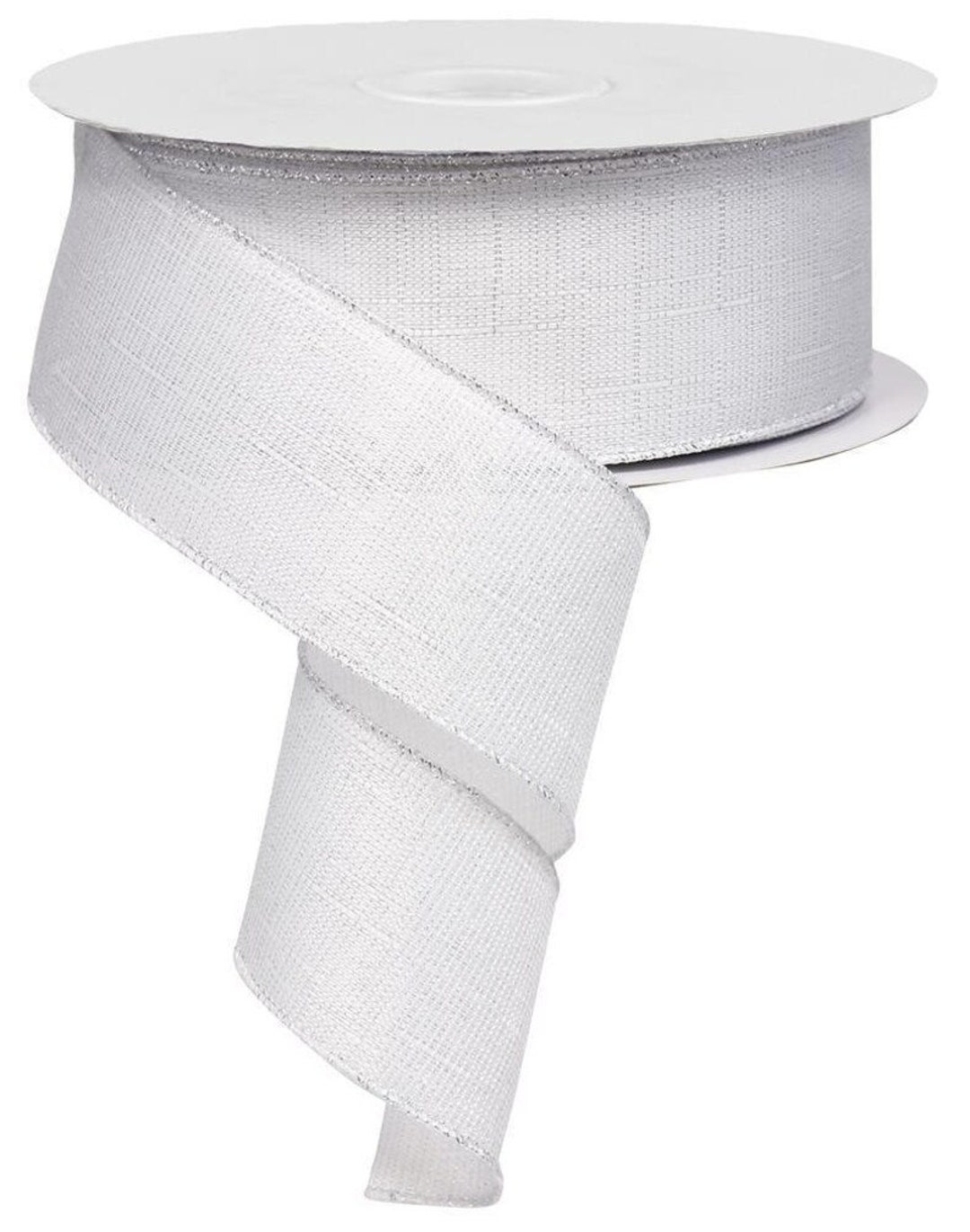 Solid White Royal Metallic Wired Ribbon, Craft Accent for Christmas ...