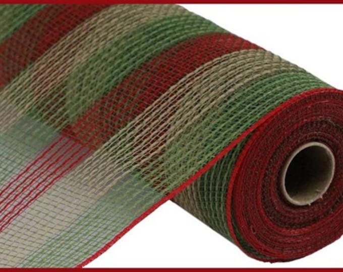 Red/lime Green Horizontal Wide Stripe Mesh 10 Inch, Wreath Mesh, 10 X ...