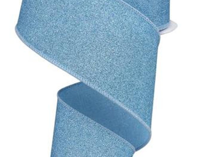 Fine Glitter Pale Blue Wired Ribbon - Iridescent - 2.5 Inches X 10 ...