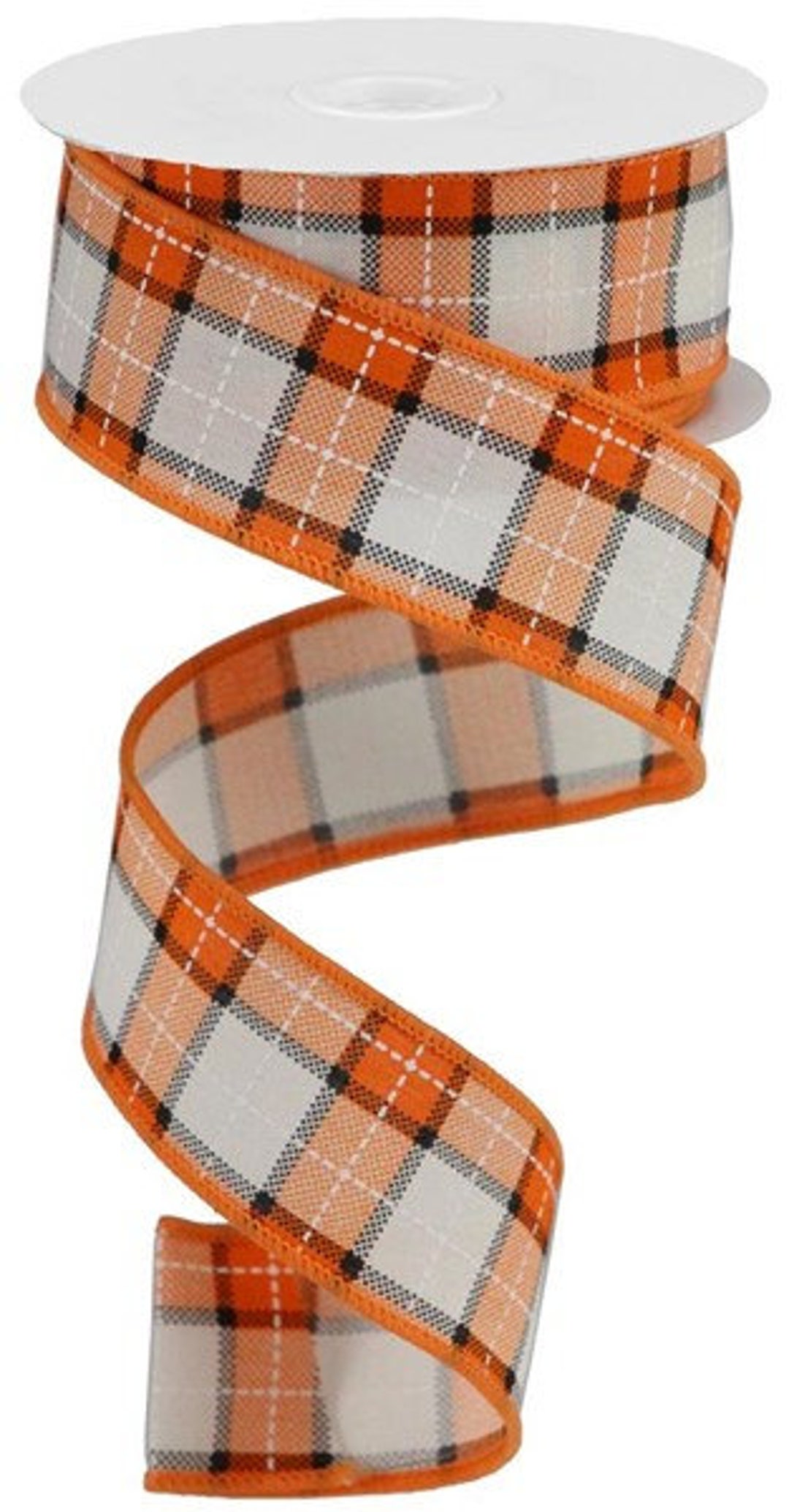 Halloween Plaid Wired Ribbon, Orange Ivory Black White Fall Plaid ...