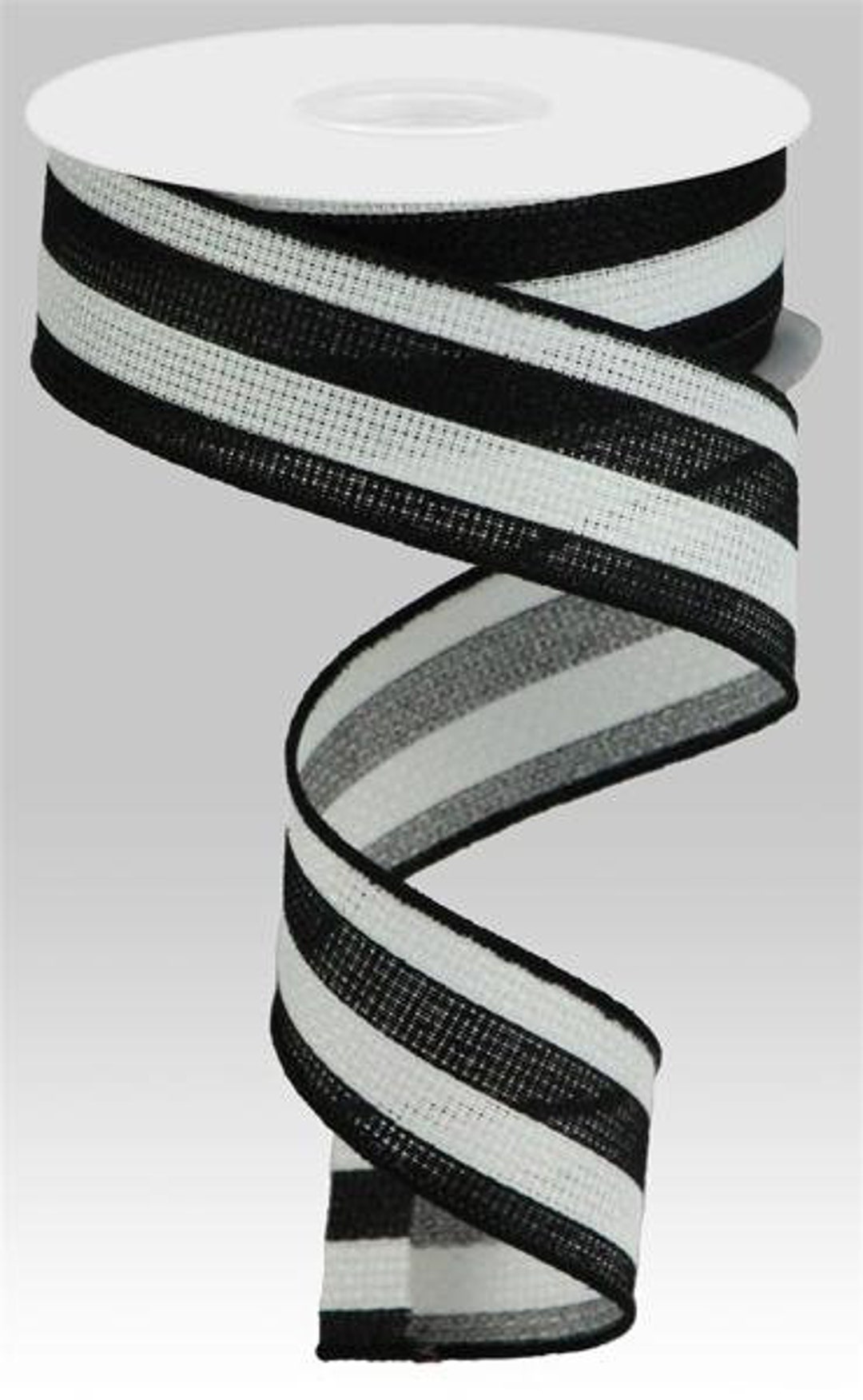 Black and White Striped Ribbon, Vertical Stripe Wired Edge Ribbon, 1.5 ...