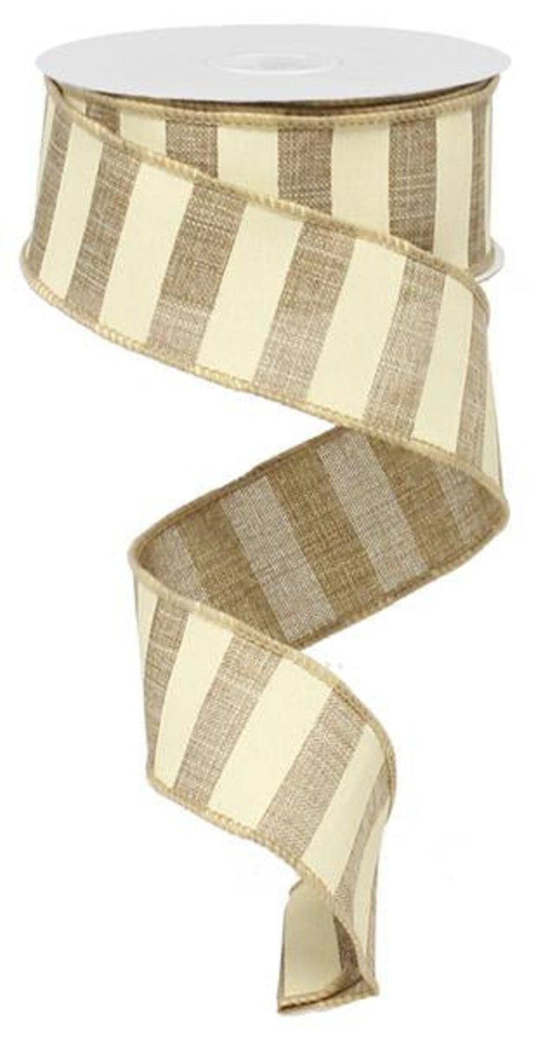 Tan Ivory Stripe Wired Ribbon for Versatile DIY Projects: Wreaths, Bows ...