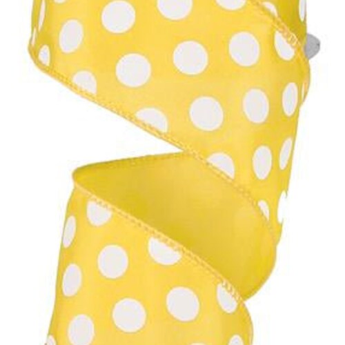 Yellow With White Polka Dots Wired Ribbon Craft Supplies for - Etsy